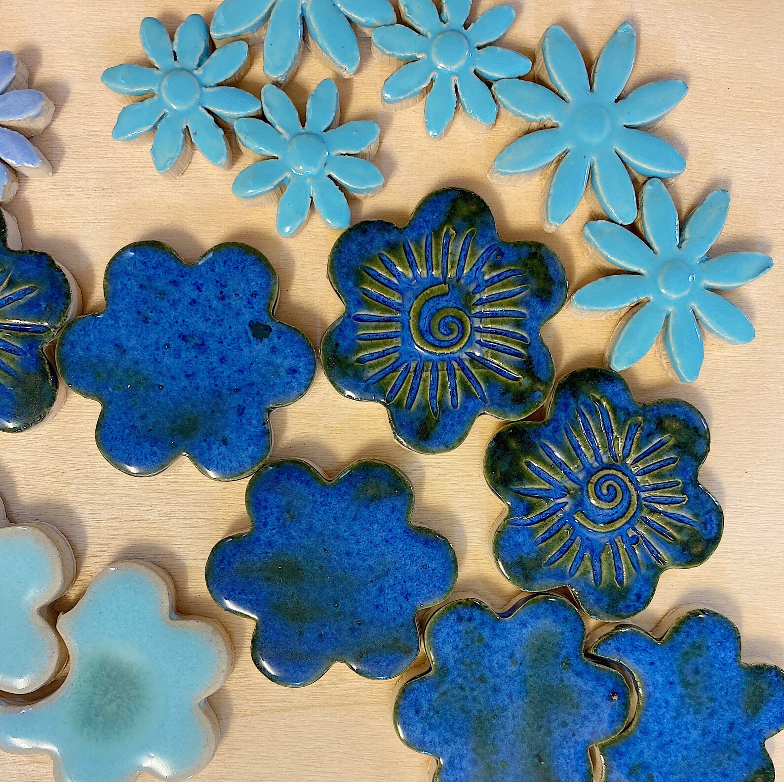 30 Colorful Flowers Ceramic Tiles in Few Blue Shades - Etsy
