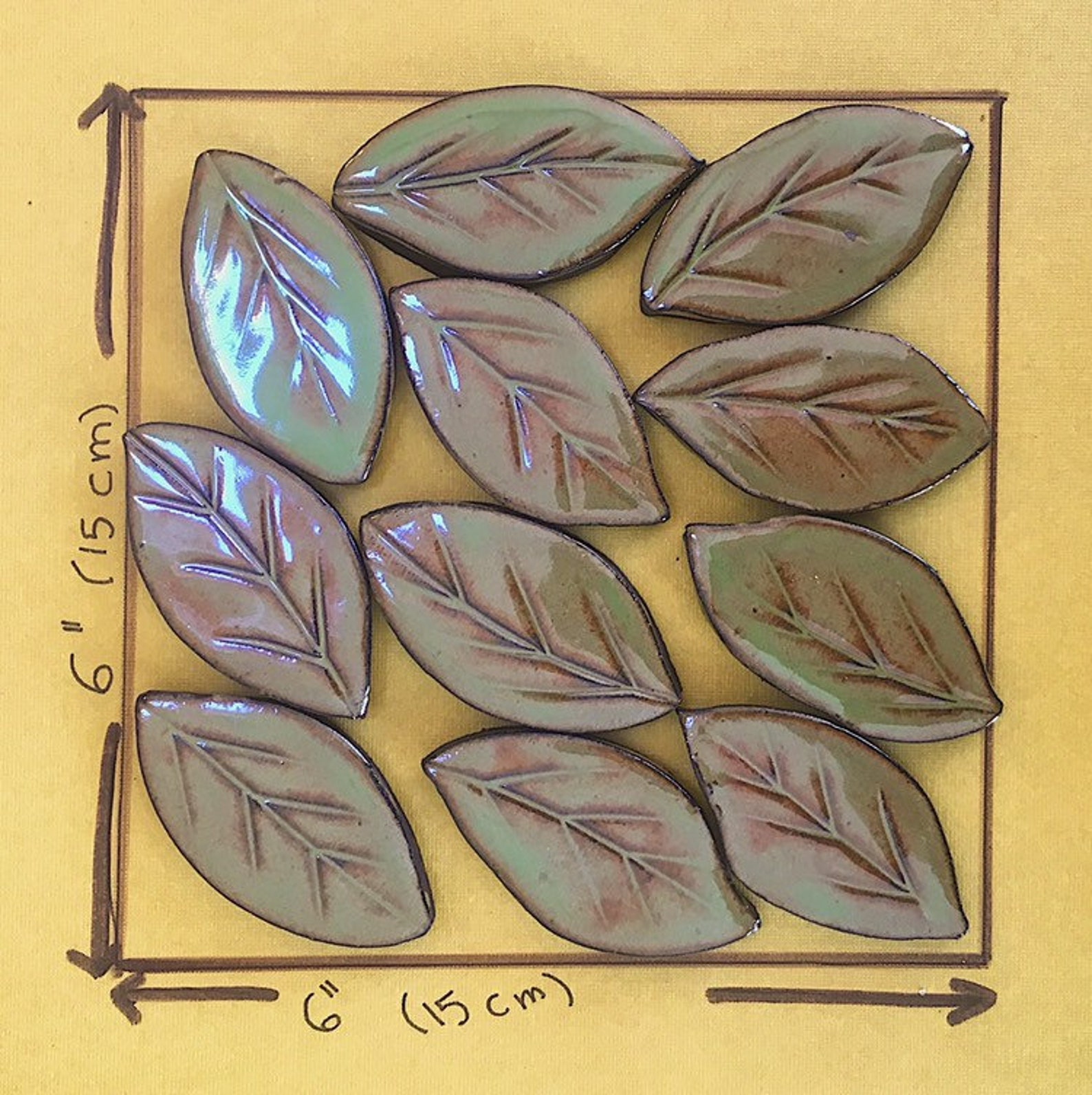 Green Leaf Ceramic Tiles for Mosaic Handmade Green Ceramic | Etsy