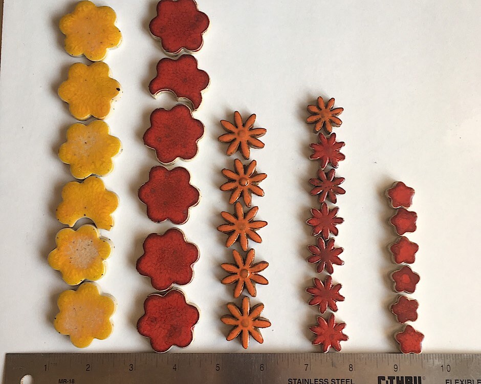 30 Colorful Flowers Ceramic Tiles in Red Orange and Yellow | Etsy