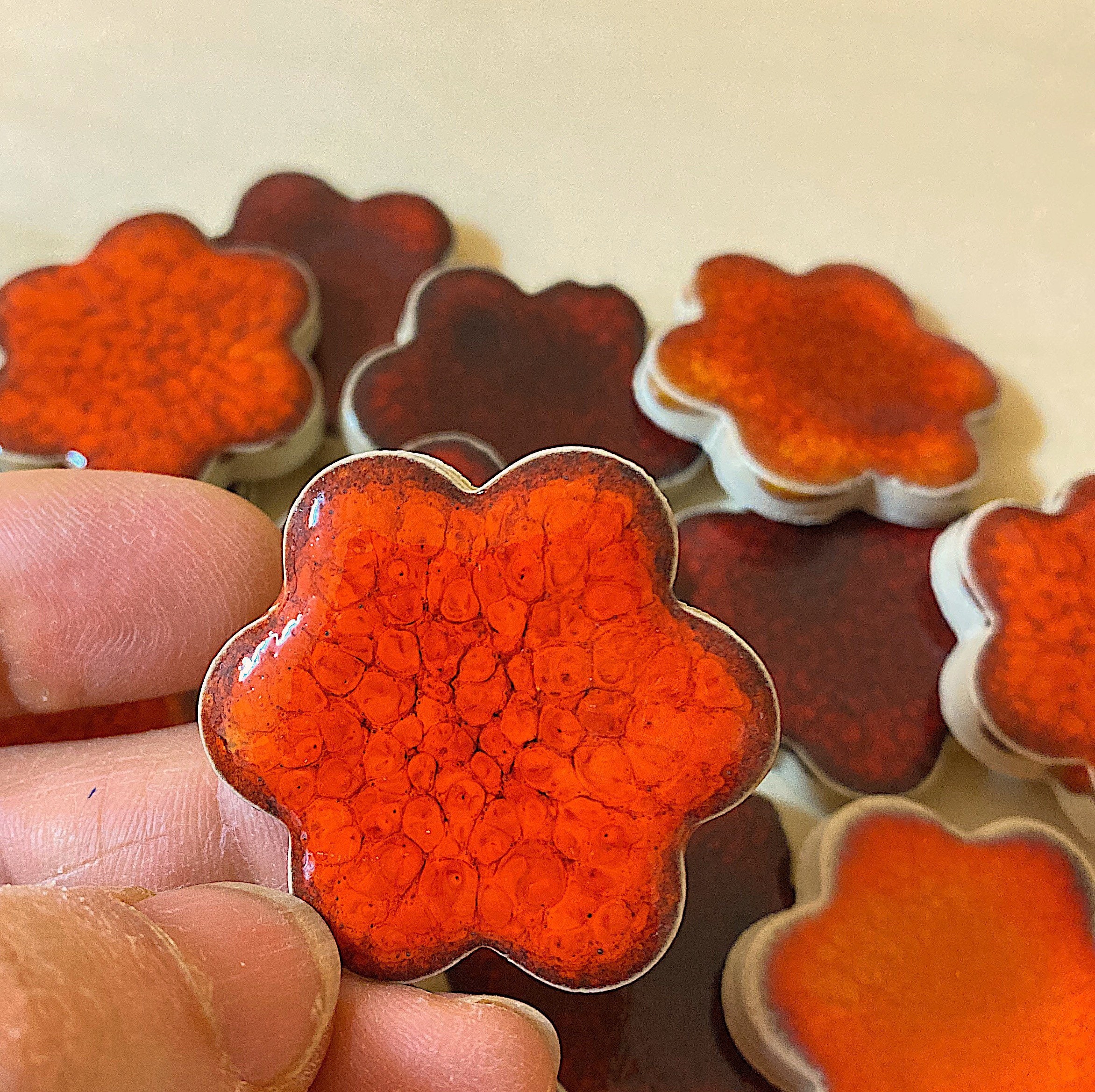 Mosaic Flower Tiles Ceramic Tiles Deep Red and Orange | Etsy