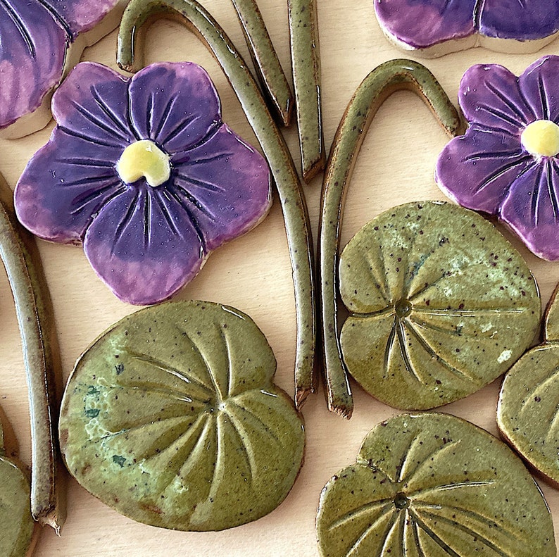 Violets Ceramic Flower Tiles Set | Etsy