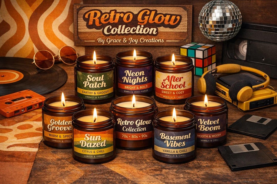 Retro Glow Candle Collection | 70s 80s 90s Inspired Scents | Hand ...