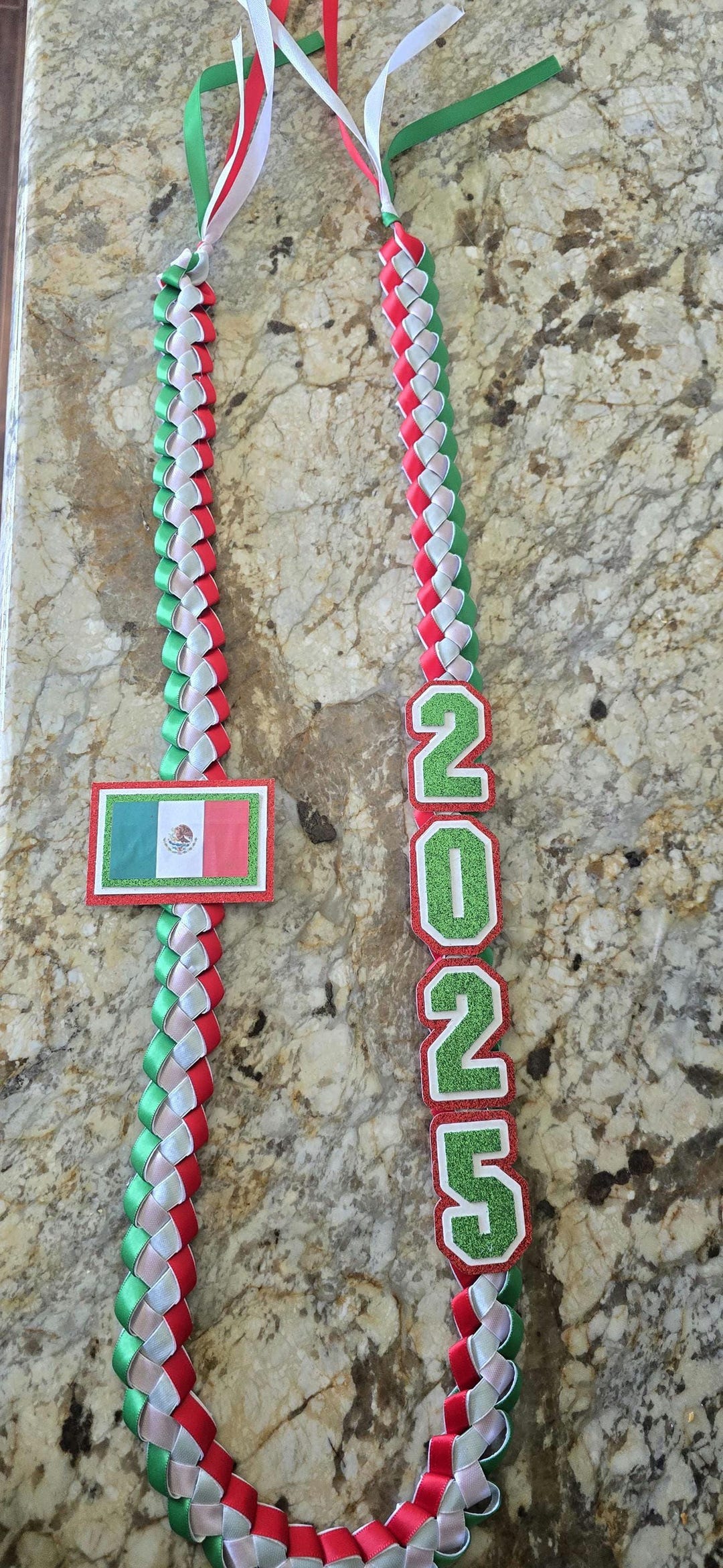 Mexican Themed Graduation Lei 2025, Green and White Braided Cord ...