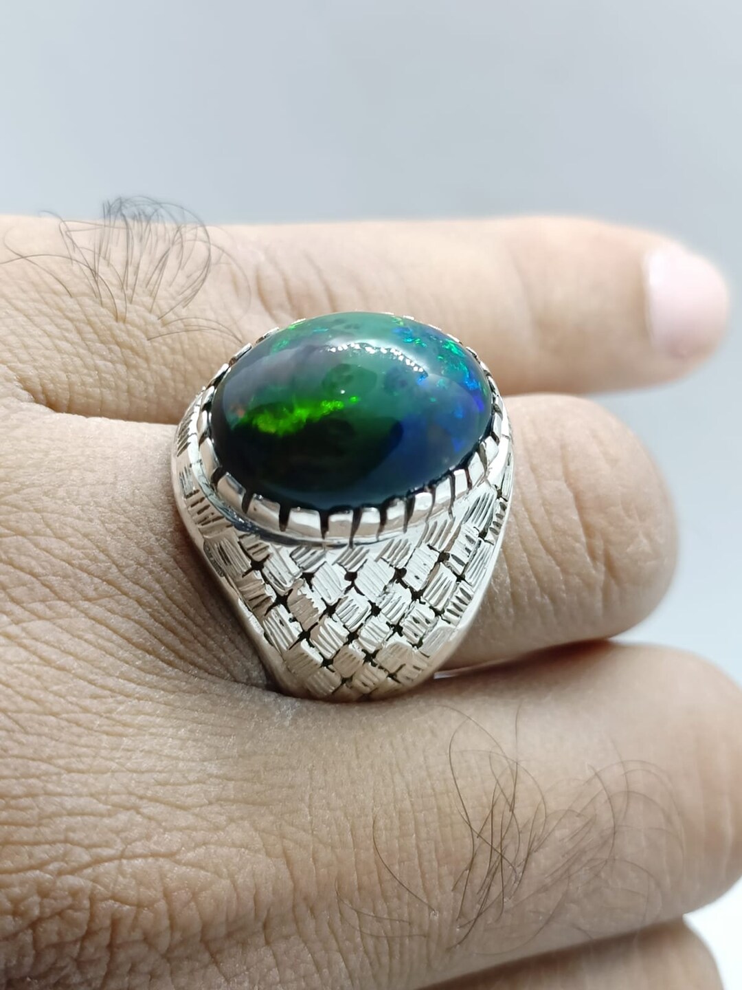Fire Opal Ring for Men, Opal Men's Ring, 925 Sterling Silver Opal Men's ...