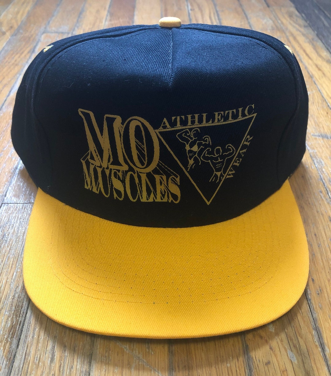 Vintage 1990s Mo Muscles Snapback Hat KC Black and Yellow Gym Fitness ...