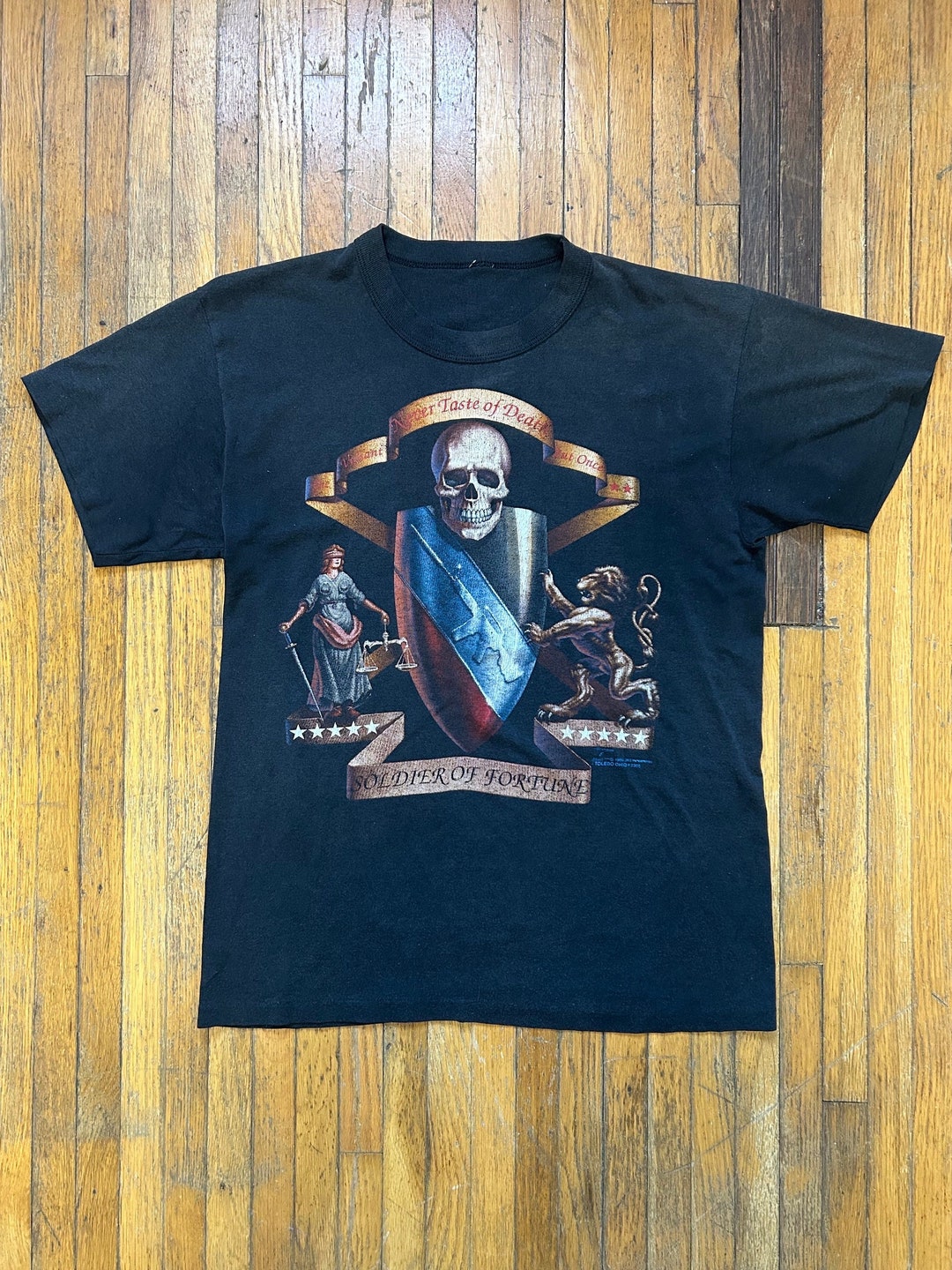 Vintage 1990s Soldier of Fortune T Shirt Large Black Single Stitch ...