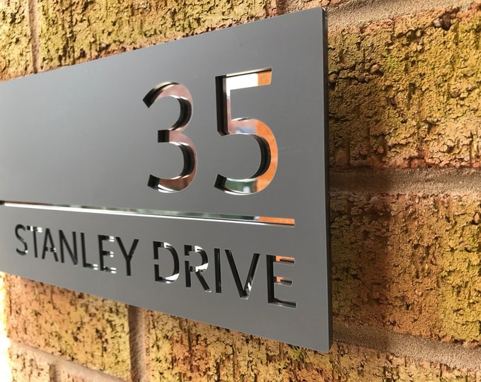 K Smart Sign Modern House Signs Plaque Door Number Street Glass Effect ...