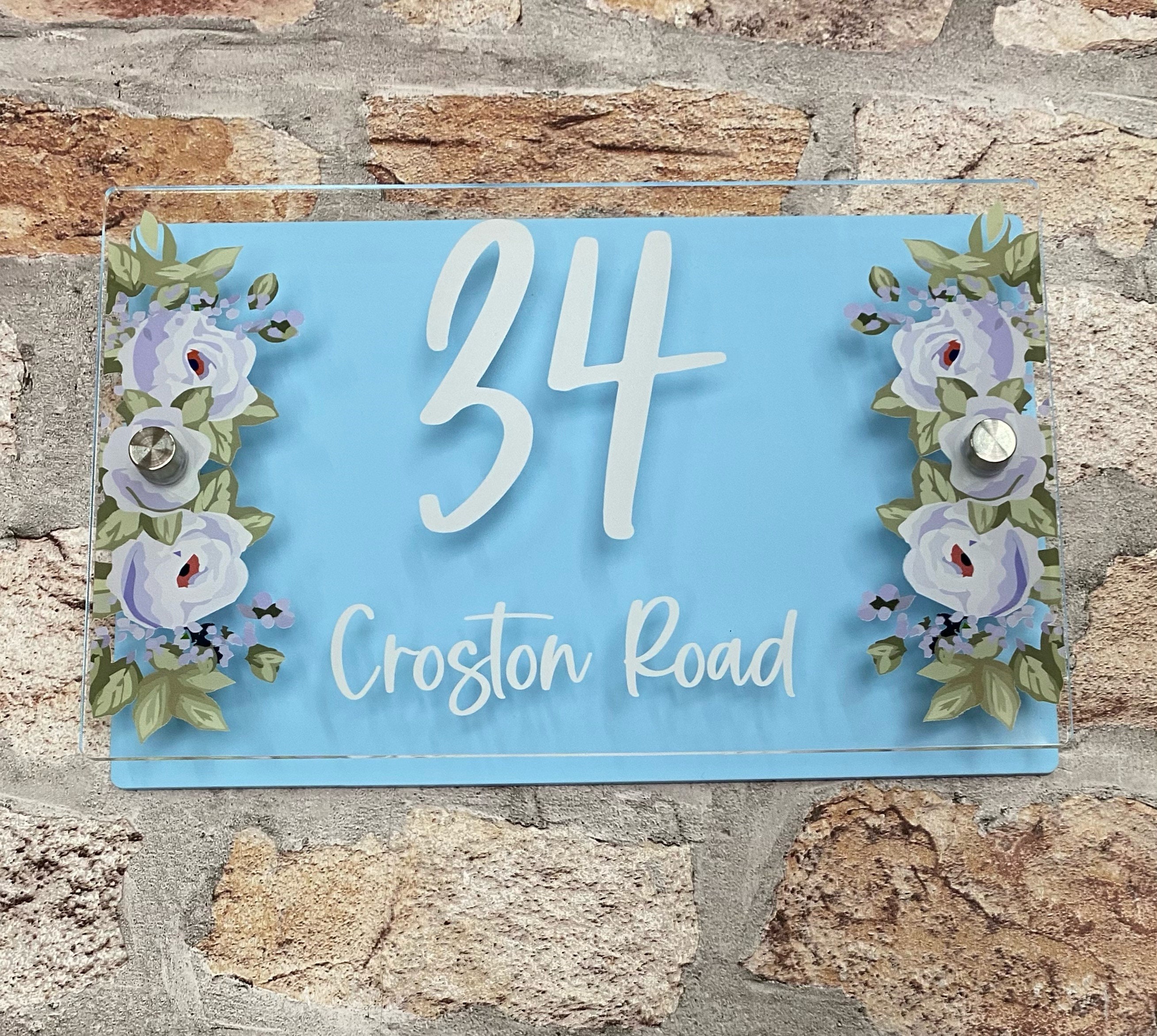Floral House Sign Contemporary House Sign Door Number Acrylic | Etsy