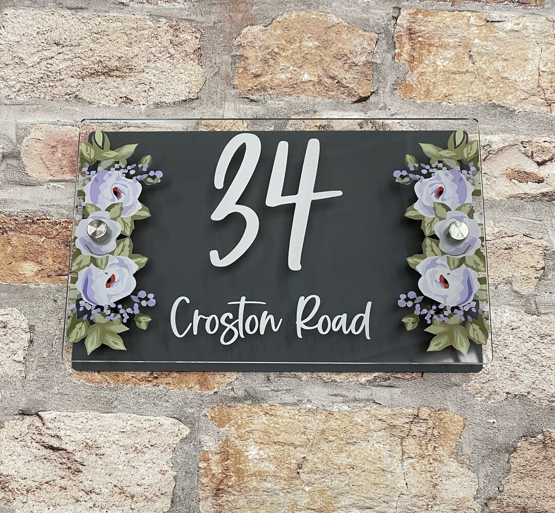 Floral House Sign, Contemporary House Sign, Door Number, One of A Kind ...