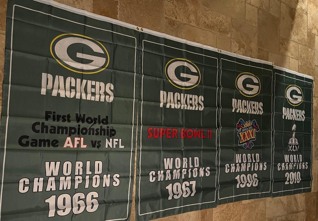 Green Bay Packers Complete Set of 4 Super Bowl Championship Banners 3x5 ...