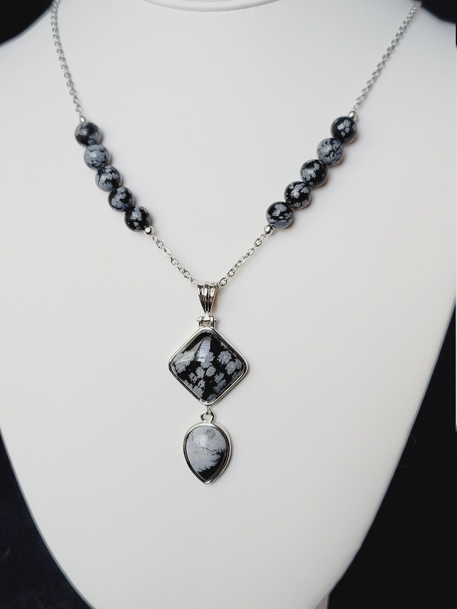 Snowflake Jasper Necklace, Snowflake Jasper Jewelry Set, Natural Black ...