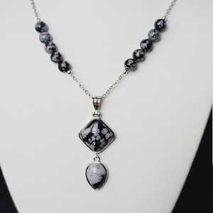 Snowflake Jasper Necklace, Snowflake Jasper Jewelry Set, Natural Black ...