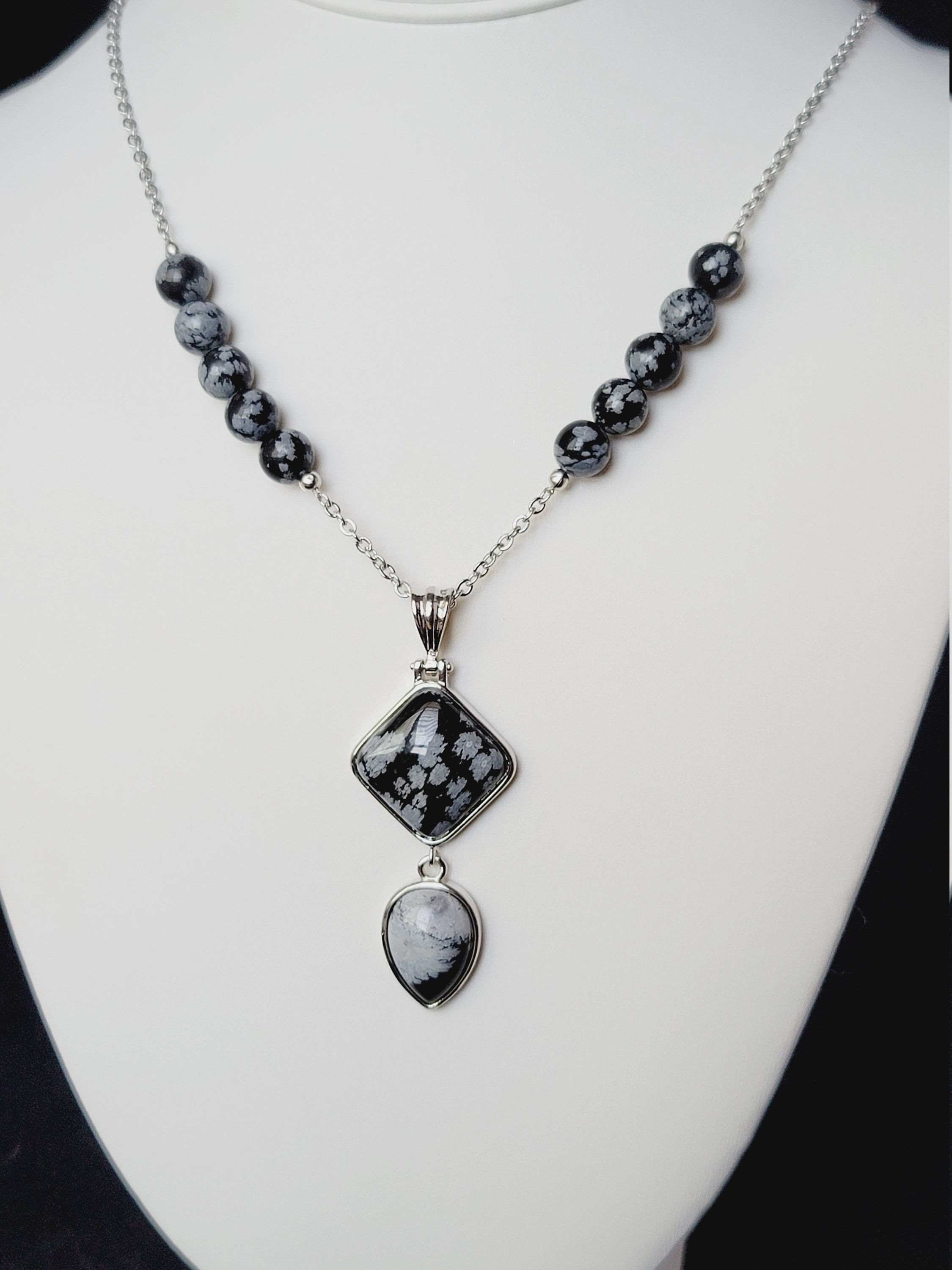 Snowflake Jasper Necklace, Snowflake Jasper Jewelry Set, Natural Black ...