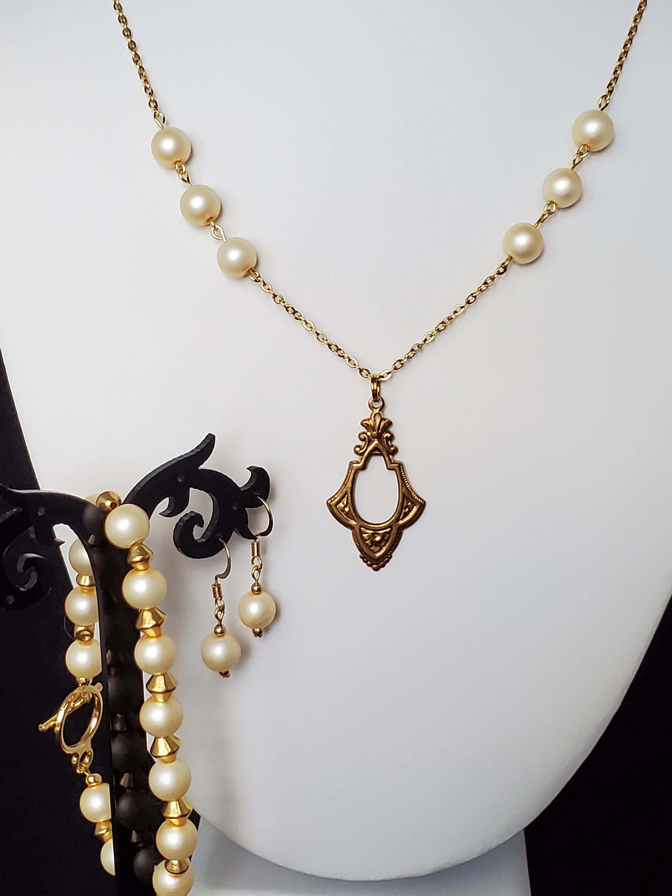 Victorian Gold Pearl Jewelry Set Elegant Gold Filigree | Etsy
