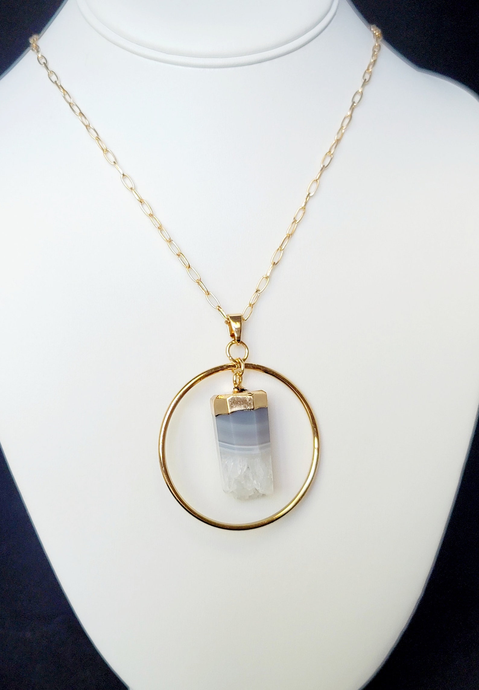 Grey Lace Agate Jewelry Set Grey Agate Stone Pendant Gold - Etsy