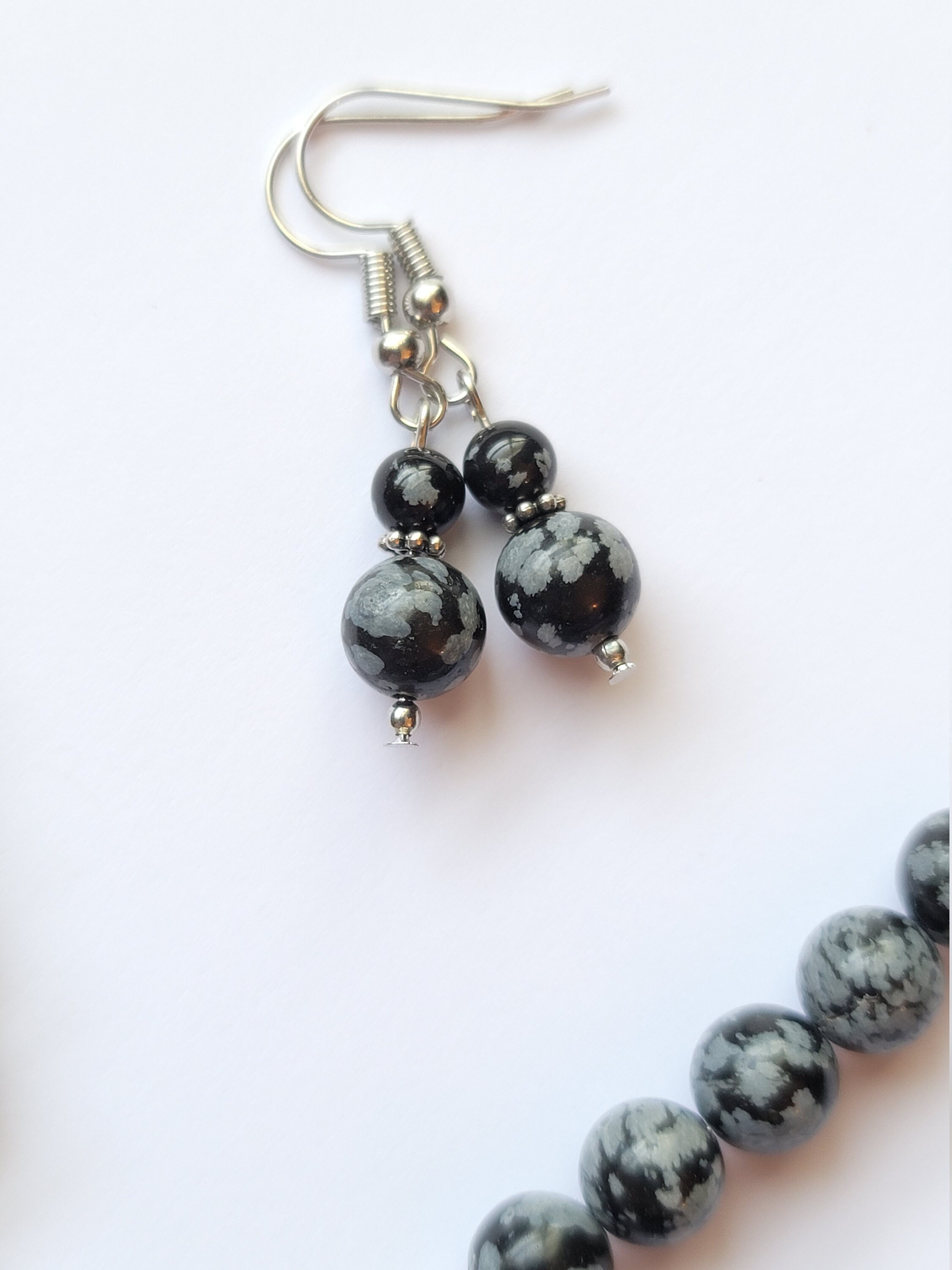 Snowflake Jasper Necklace, Snowflake Jasper Jewelry Set, Natural Black ...