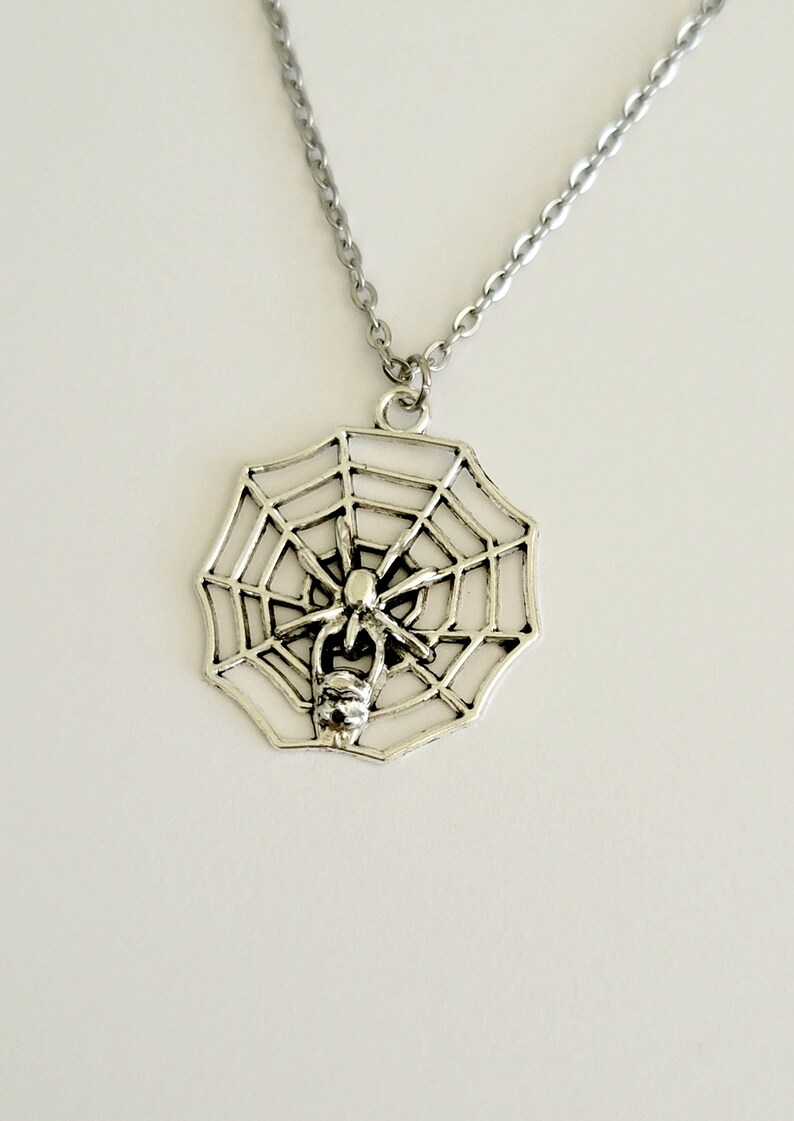 Spider Necklace Black Spider Halloween Necklace Spider Web | Etsy