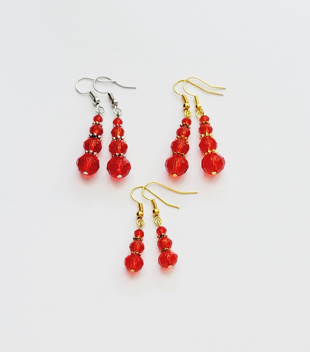 Bright Red Dangle Earrings, Crystal Tiered Chandelier Earrings, Holiday ...