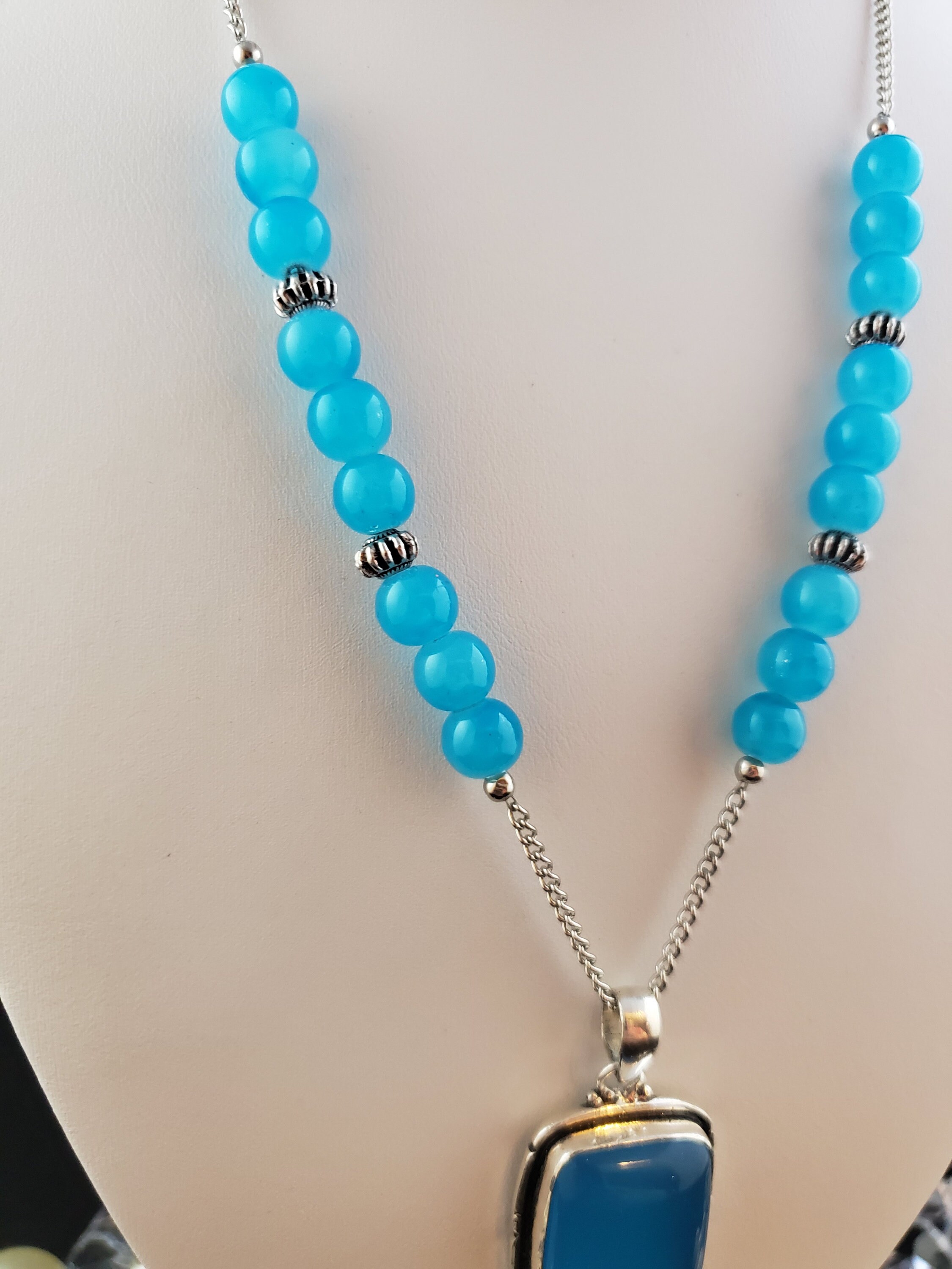 Blue Jewelry Set Blue Glass Necklace Sterling Silver - Etsy