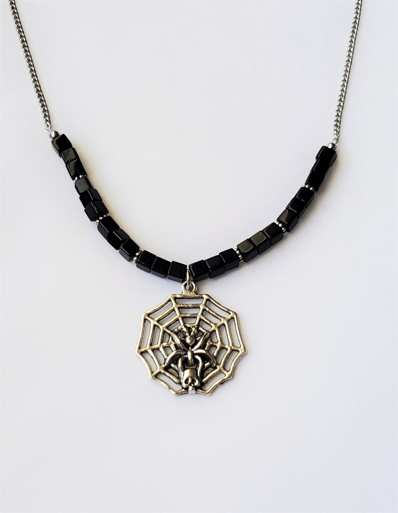 Spider Necklace, Black Spider Halloween Necklace, Spider Web Necklace ...
