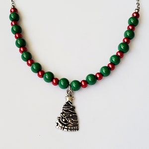Christmas Tree Necklace, Red and Green Holiday Necklace, Fun Christmas ...