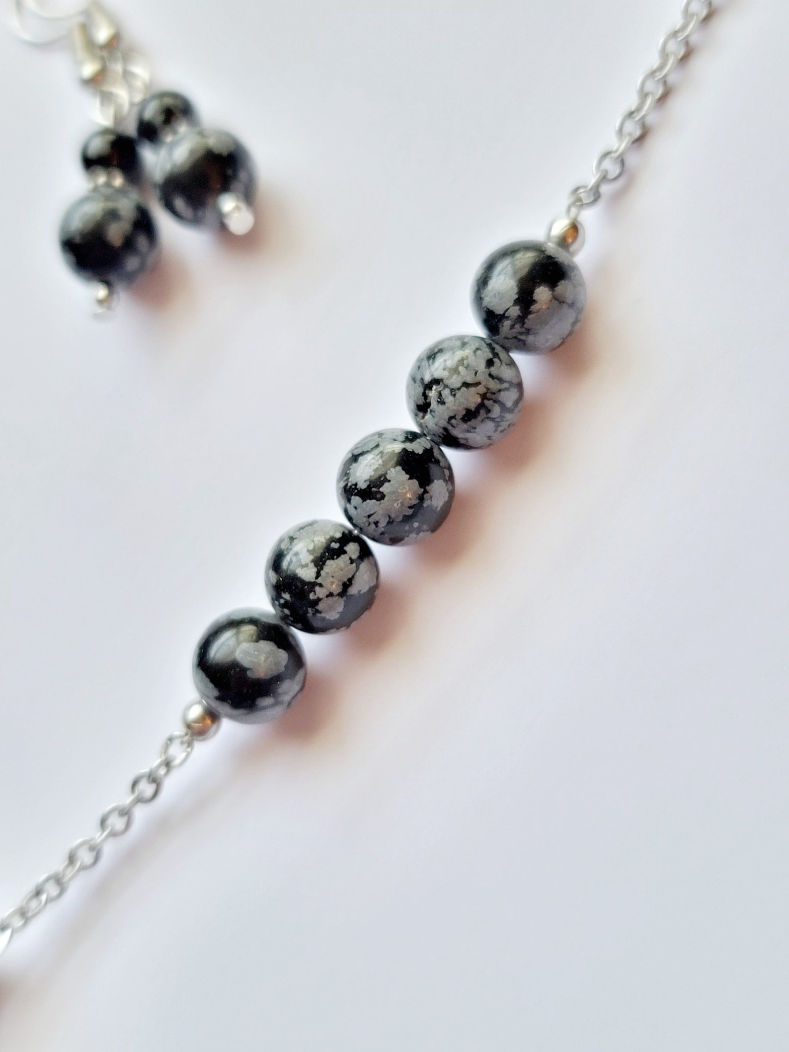 Snowflake Jasper Necklace, Snowflake Jasper Jewelry Set, Natural Black ...