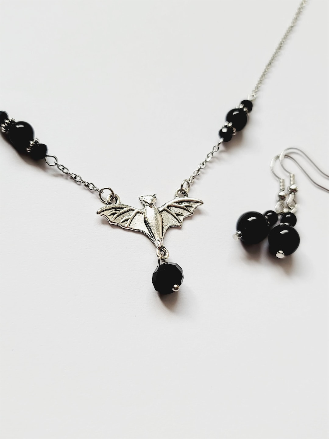 Bat Necklace, Halloween Jewelry, Gothic Bat Jewelry Set, Black Crystal ...