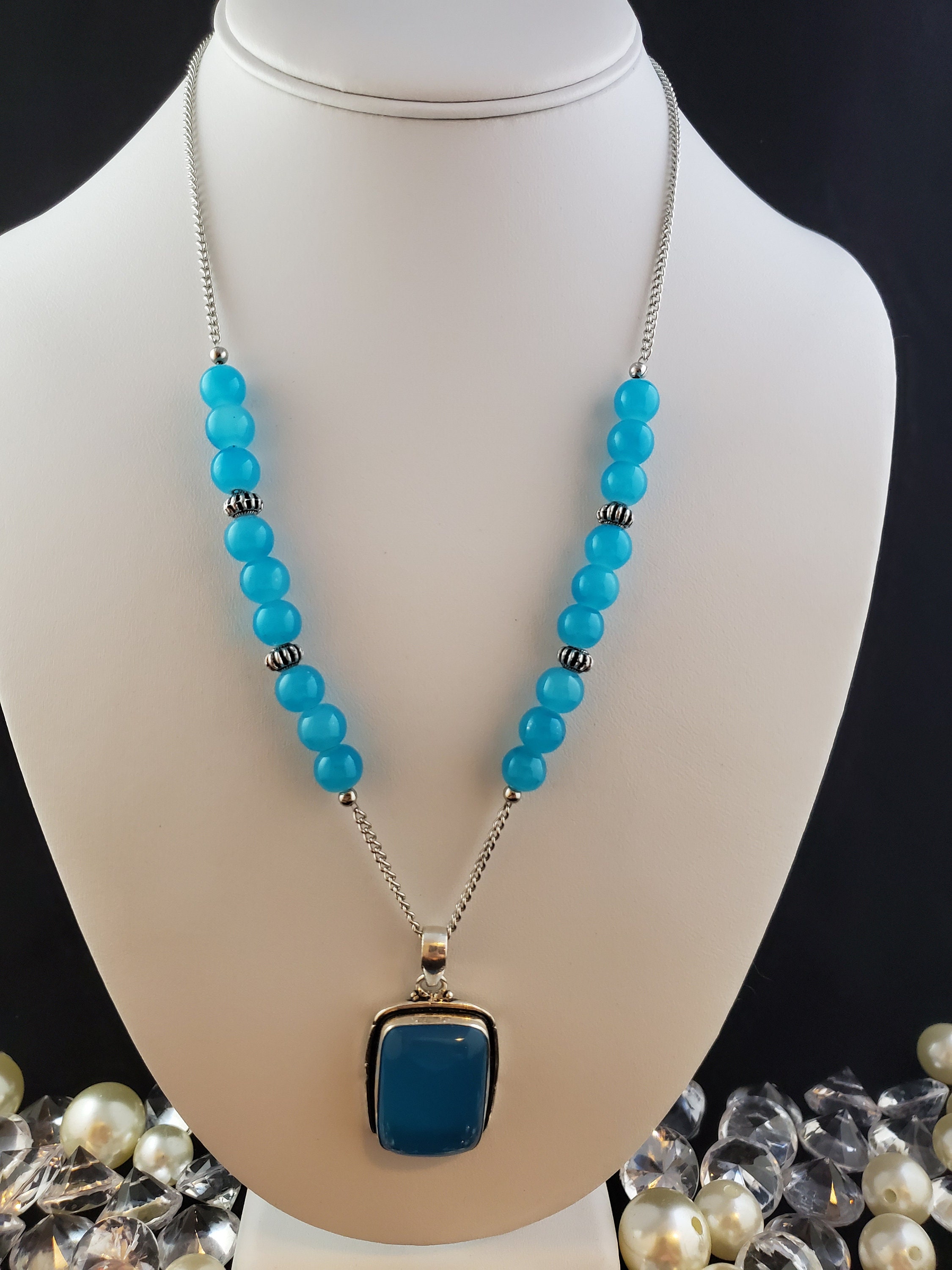 Blue Jewelry Set Blue Glass Necklace Sterling Silver - Etsy