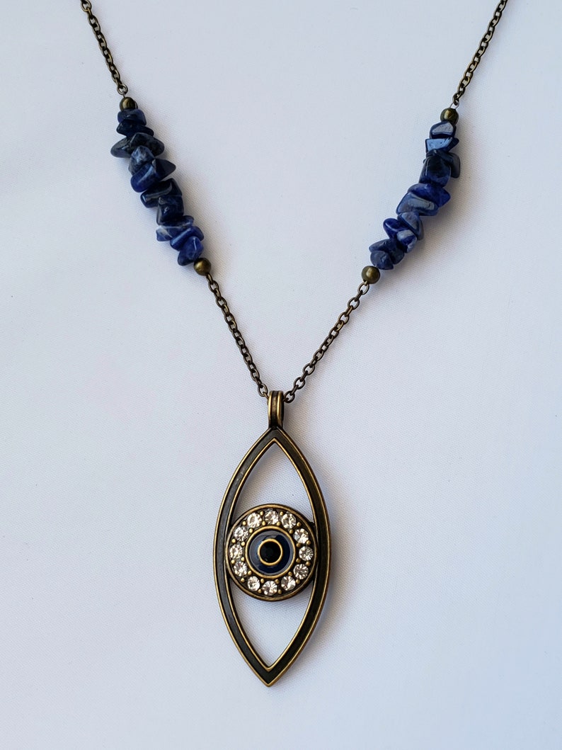 Evil Eye Pendant Blue Stone Eyeball Necklace Bronze Evil Eye | Etsy