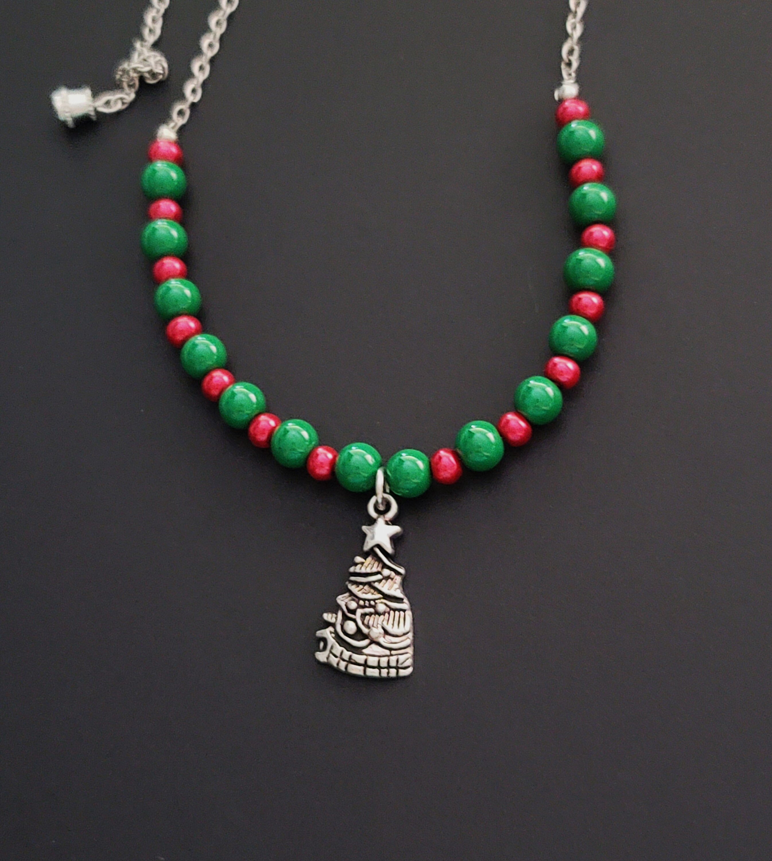 Christmas Tree Necklace, Red and Green Holiday Necklace, Fun Christmas ...