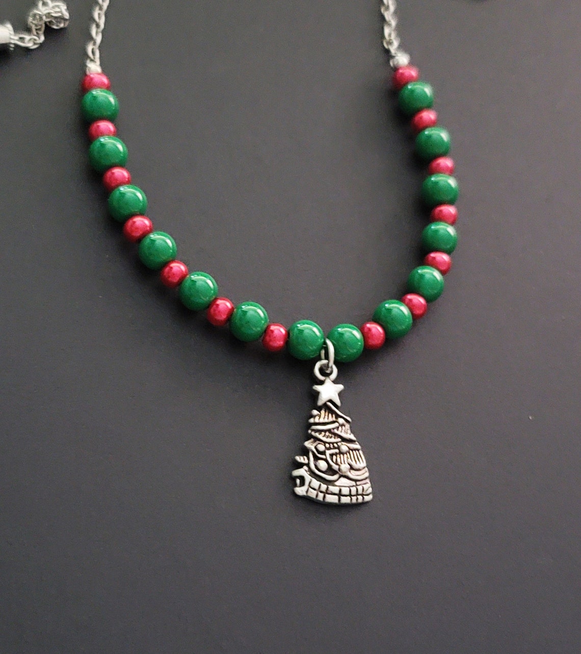 Christmas Tree Necklace, Red and Green Holiday Necklace, Fun Christmas ...