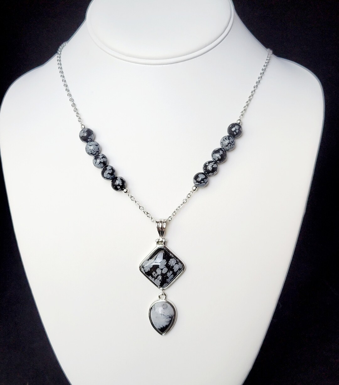 Snowflake Jasper Necklace, Snowflake Jasper Jewelry Set, Natural Black ...