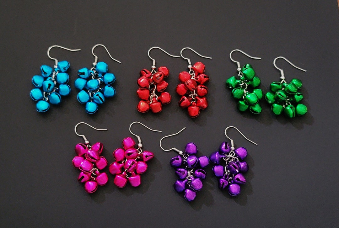 Colorful Jingle Bell Cluster Dangle Earrings, Metallic Jingle Bell ...