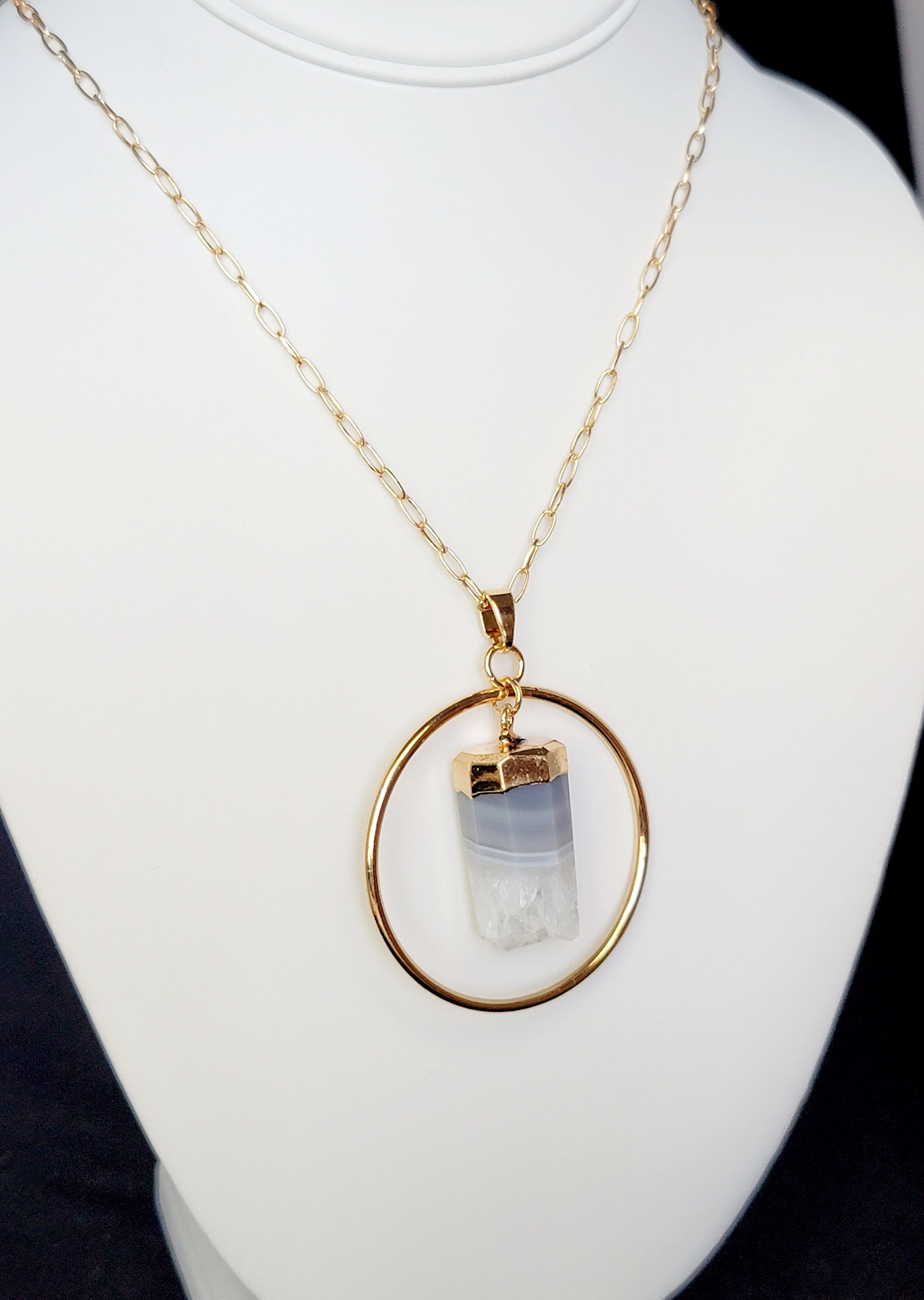 Grey Lace Agate Jewelry Set Grey Agate Stone Pendant Gold - Etsy