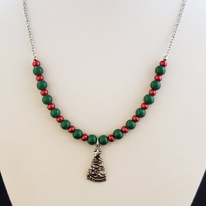 Christmas Tree Necklace, Red and Green Holiday Necklace, Fun Christmas ...