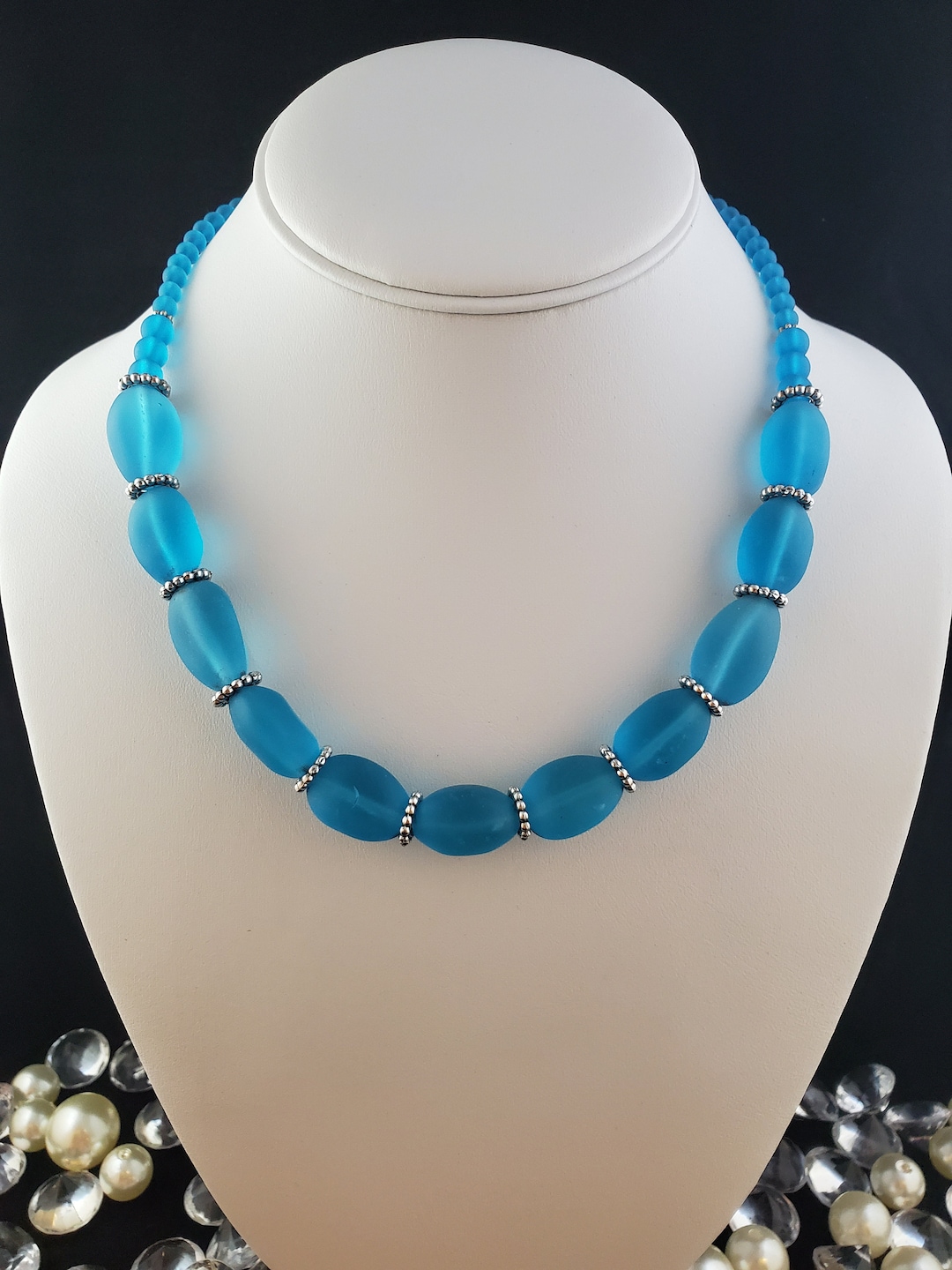 Aqua Sea Glass Necklace, Beach Necklace, Ocean Jewelry, Gift for Ocean ...