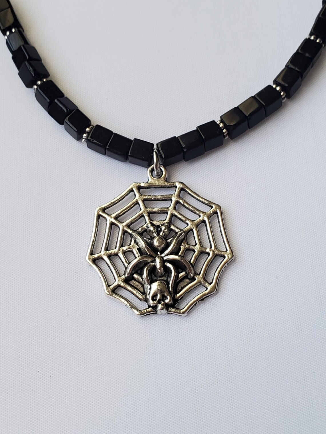 Spider Necklace Black Spider Halloween Necklace Spider Web | Etsy