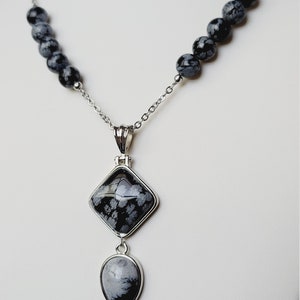 Snowflake Jasper Necklace, Snowflake Jasper Jewelry Set, Natural Black ...