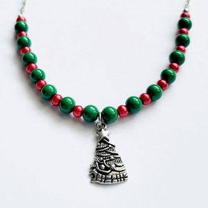 Christmas Tree Necklace, Red and Green Holiday Necklace, Fun Christmas ...