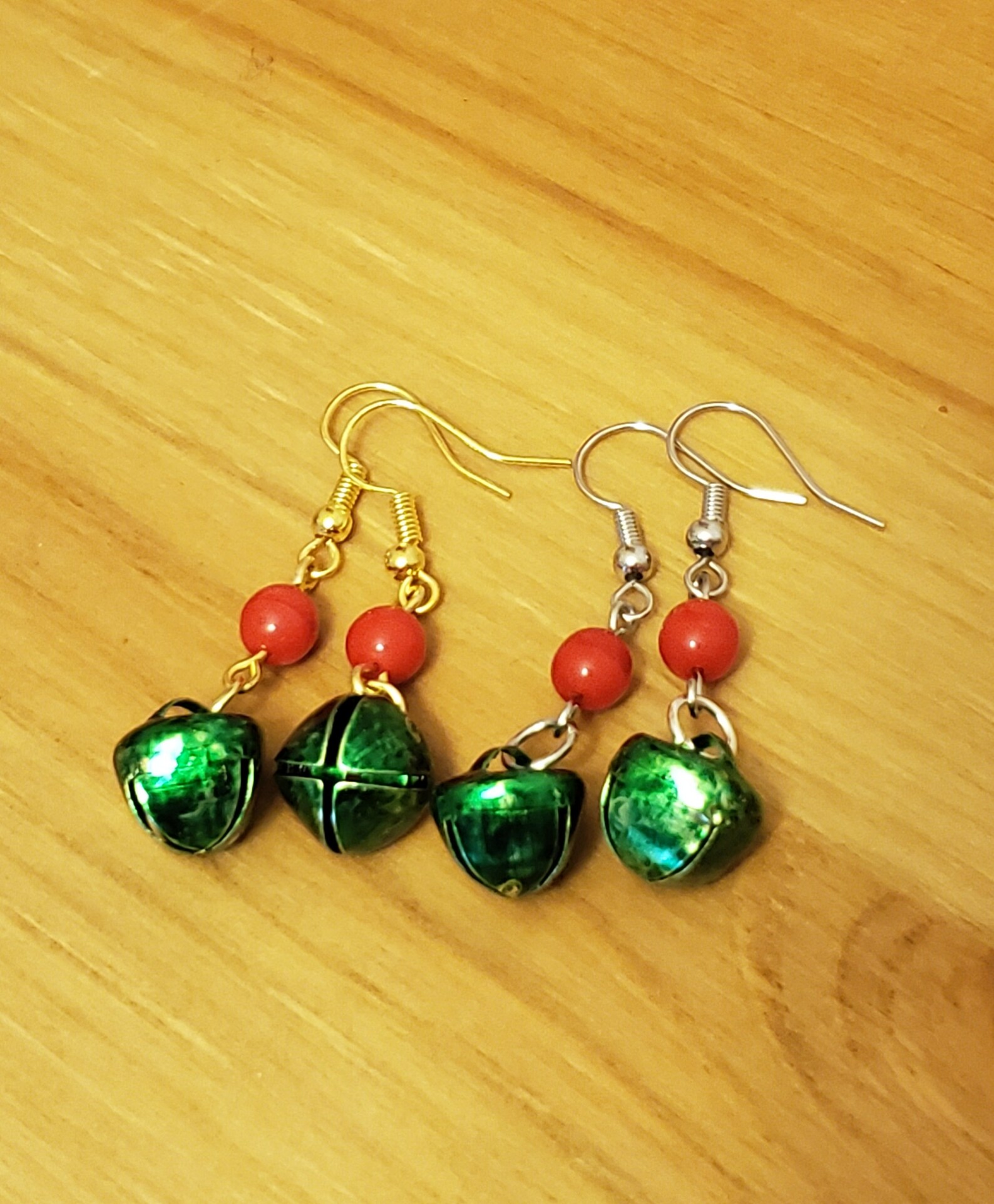 Green and Red Jingle Bell Earrings, Christmas Bell Earrings, Jingle ...