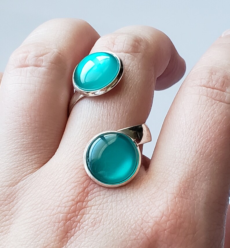 Silver Twisted Ring Light Blue Shimmer Ring Silver Statement - Etsy