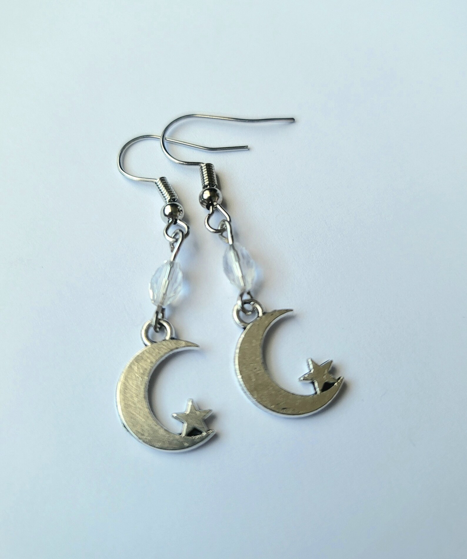 Moon and Stars Earrings, Simple Celestial Silver Moon Earrings, Crystal ...