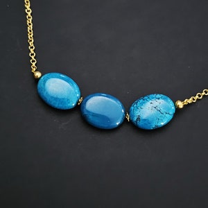 Blue Stone Necklace, Simple Deep Blue Oval Stone Necklace, Minimalist ...