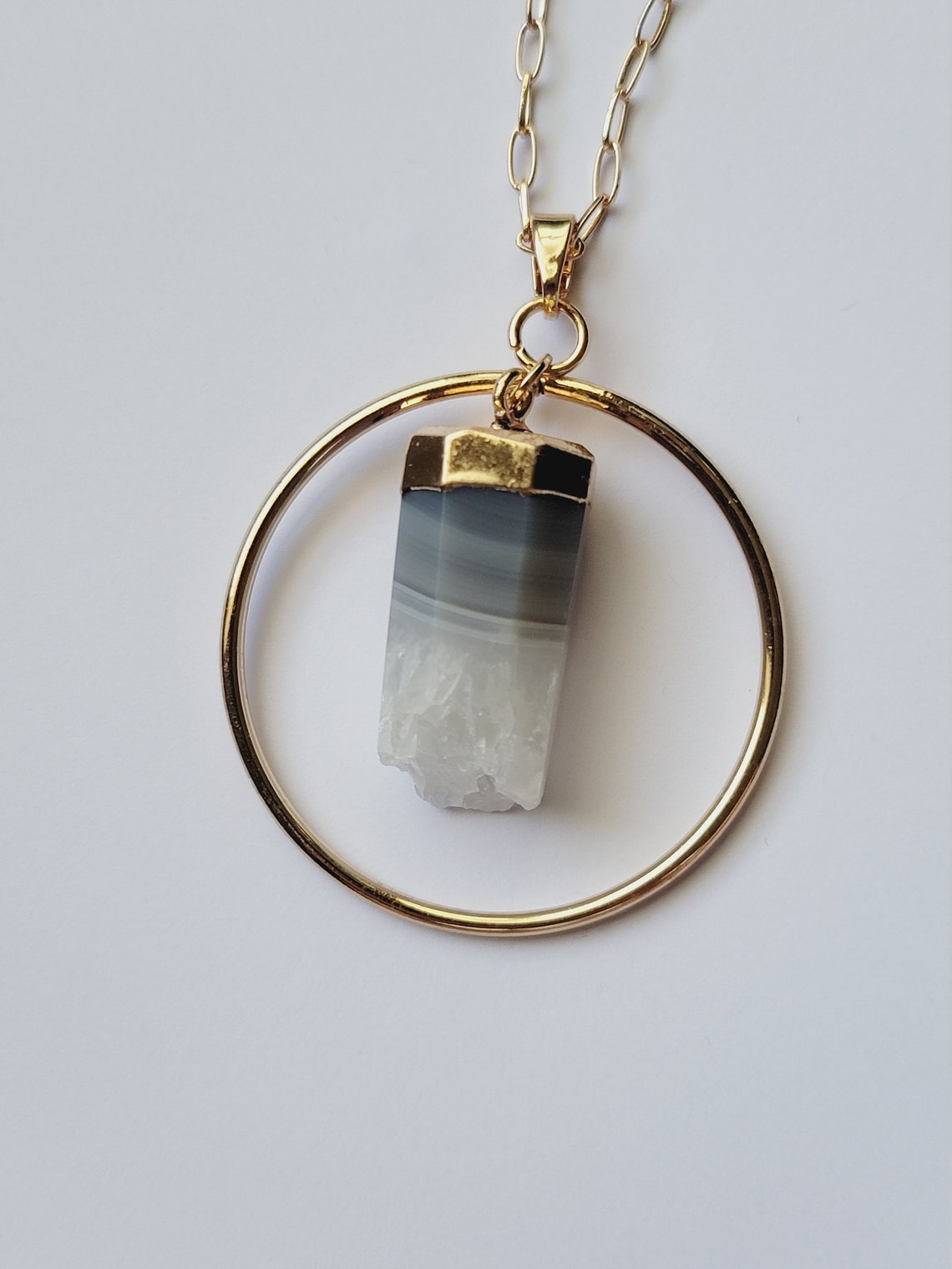 Grey Lace Agate Jewelry Set Grey Agate Stone Pendant Gold - Etsy