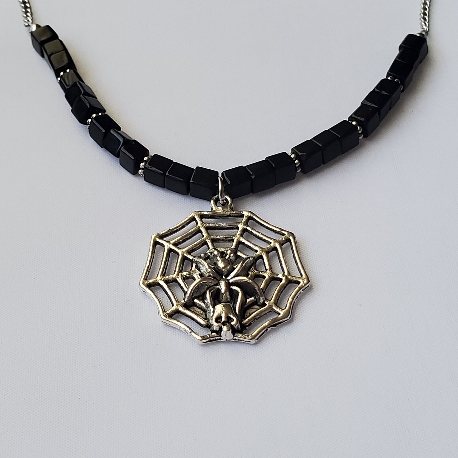 Spider Necklace Black Spider Halloween Necklace Spider Web | Etsy