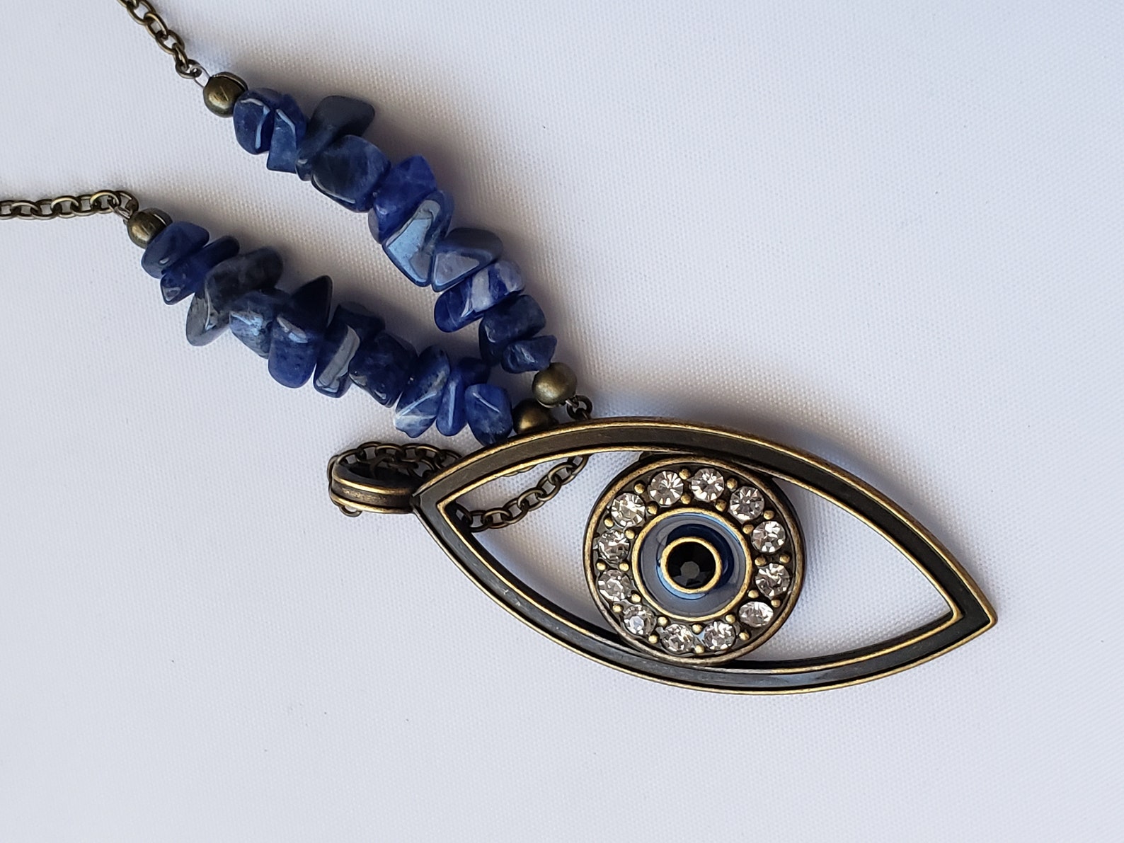 Evil Eye Pendant, Blue Stone Eyeball Necklace, Bronze Evil Eye Necklace ...