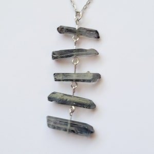 Raw Crystal Necklace, Grey Crystal Pendant, Horizontal Stone Pendant ...