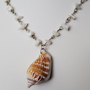 Conch Shell Necklace, Mother of Pearl Chain Necklace, Long Beach Shell ...