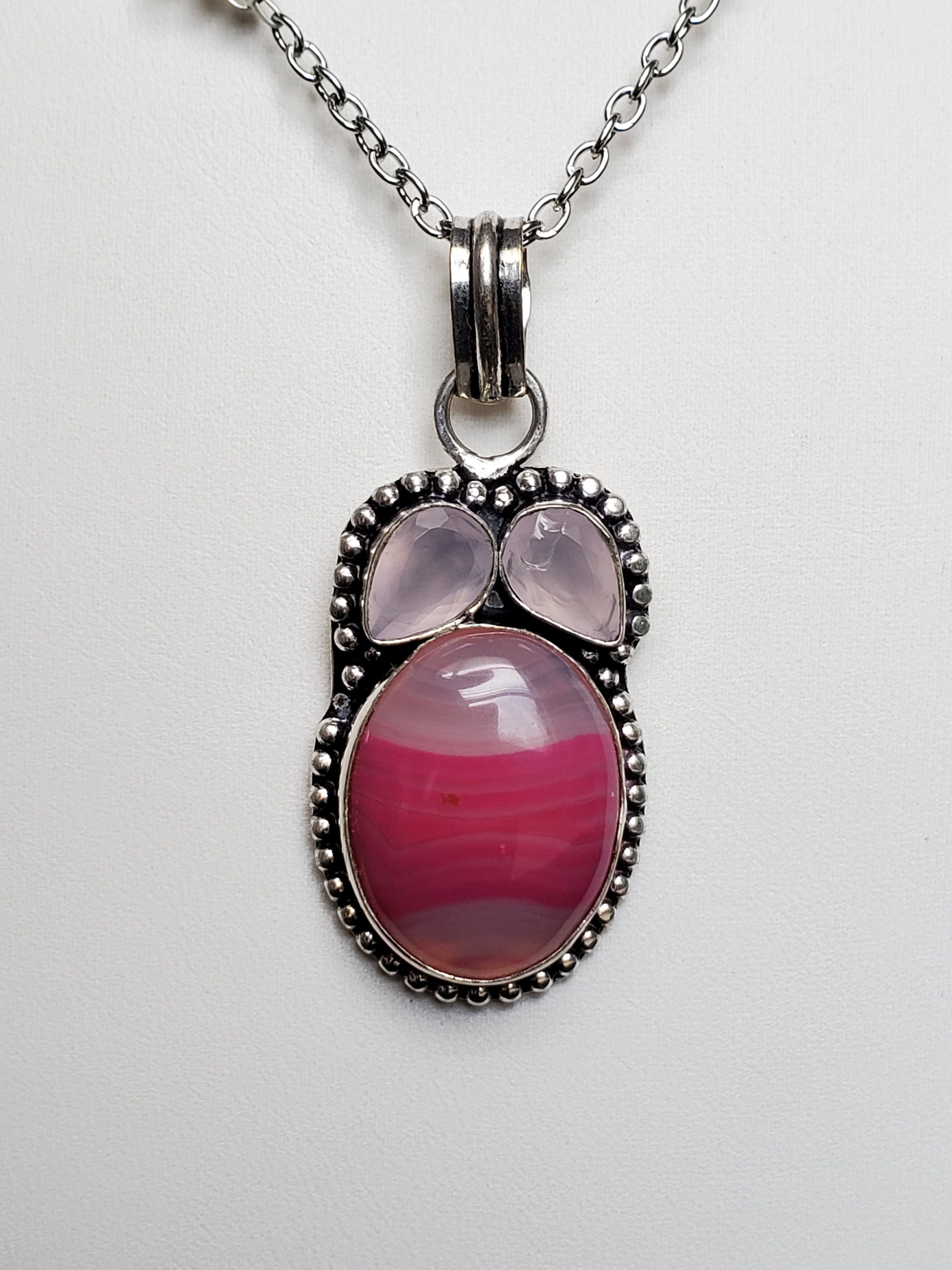 Rose Quartz Necklace, Long Gemstone Necklace, Sterling Silver Pendant ...