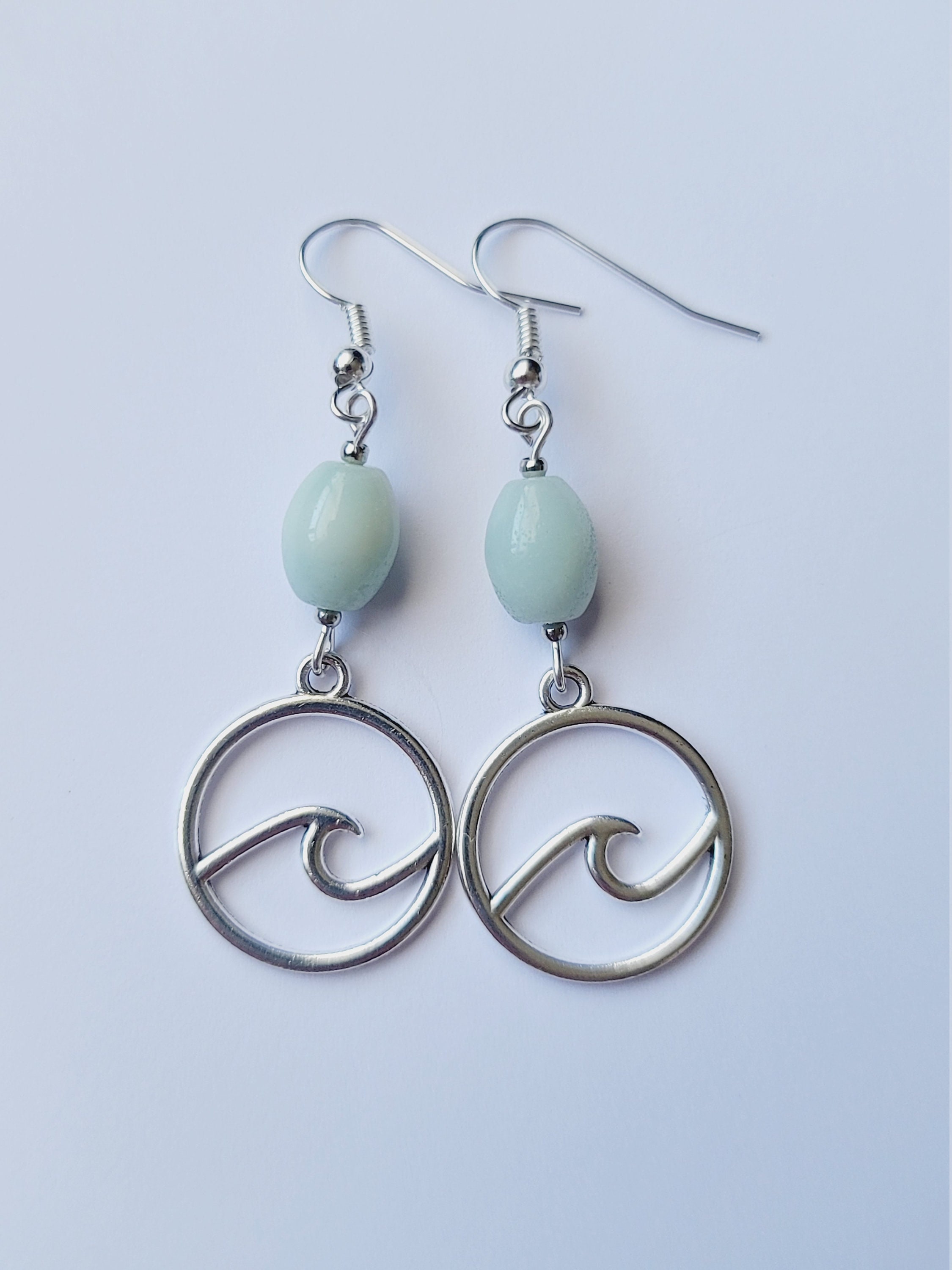 Ocean Wave Earrings Silver Wave Charms Ocean Earrings Beach | Etsy